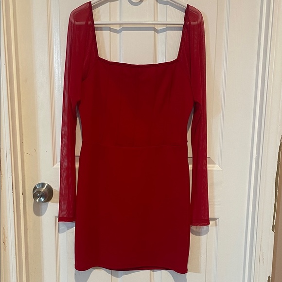 Rue21 | Dresses | Rue 2 Red Long Sleeve Bodycon Dress Sheer Sleeves And ...